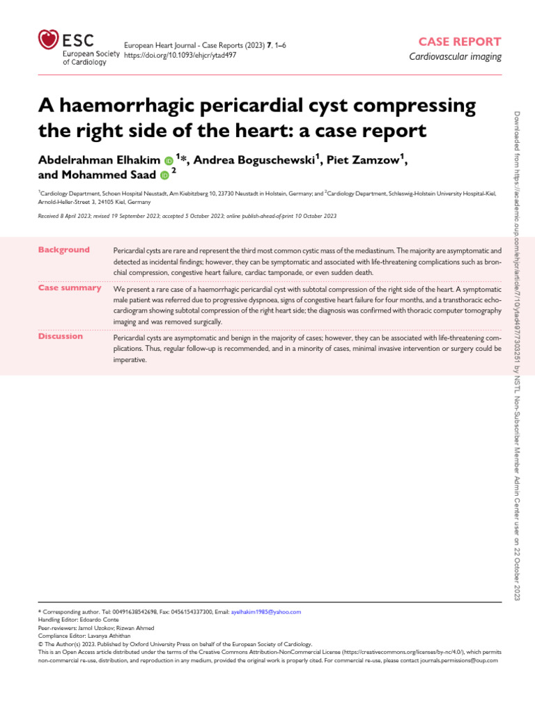 A Hemorrhagic Pericardial Cyst Compressing The Rig | PDF | Heart ...