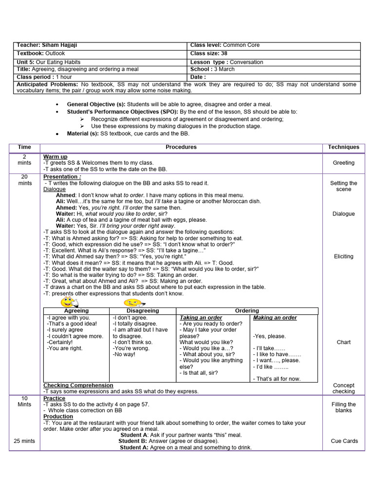 Unit 5 Agreeidisagreeing and Ordering Conversation | PDF