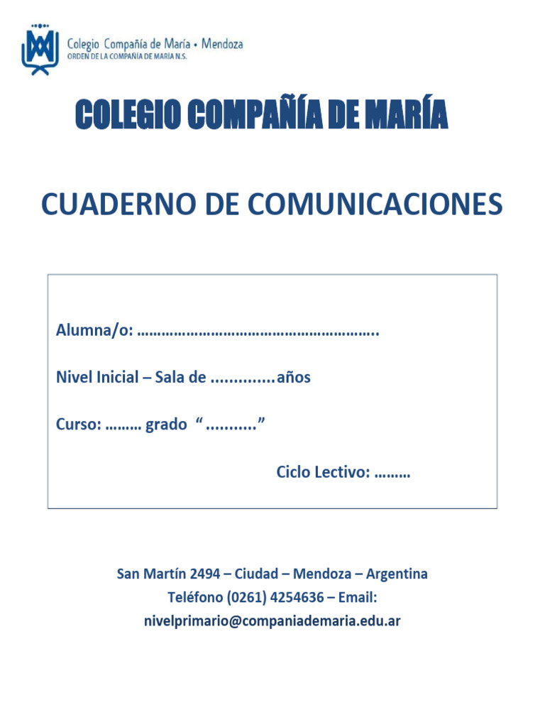 Cuaderno Comunicaciones Colegio Compañía de María | PDF