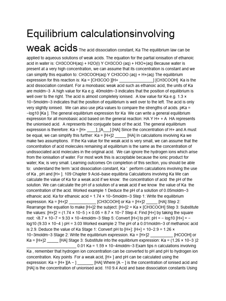Equilibrium Calculations | Download Free PDF | Acid Dissociation ...