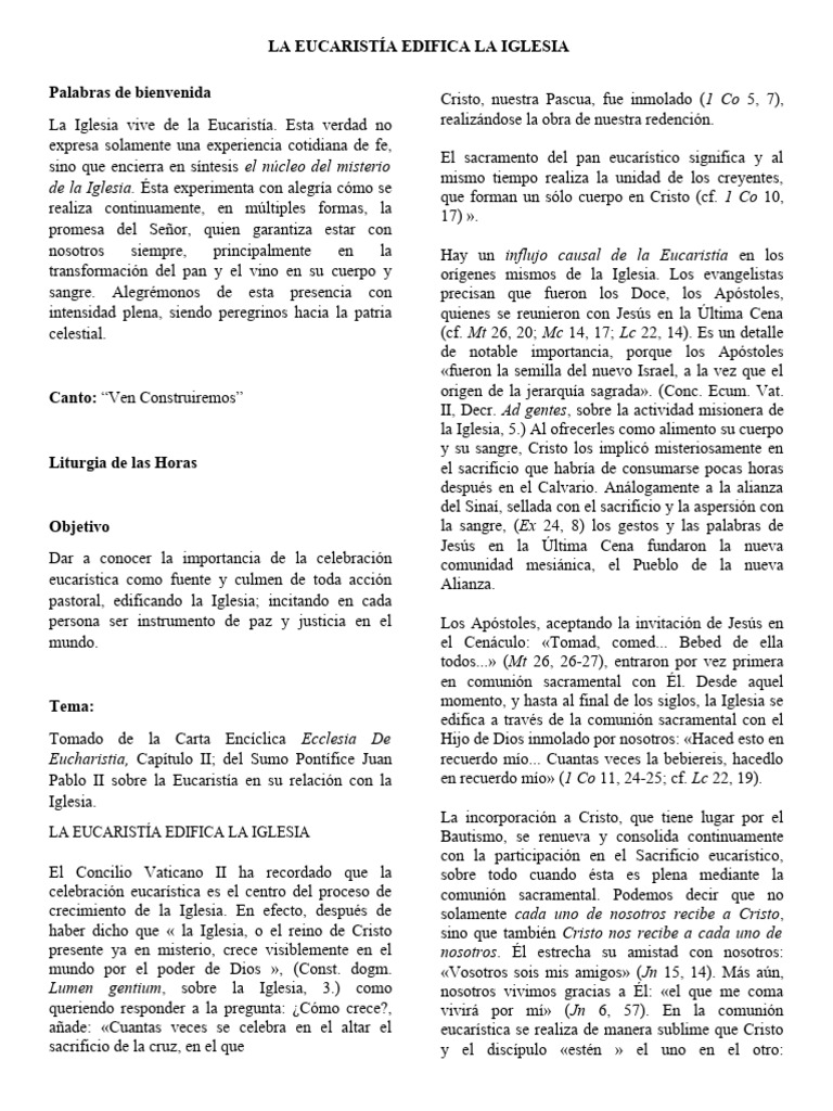 Tema - La Eucaristia Edifica La Iglesia - Listo | PDF | eucaristía | Cristo (título)