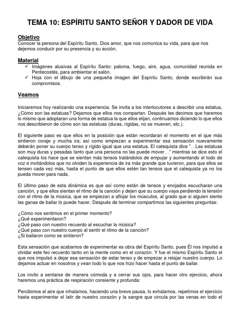 Tema 10 - Espiritu Santo Señor y Dador de Vida | PDF