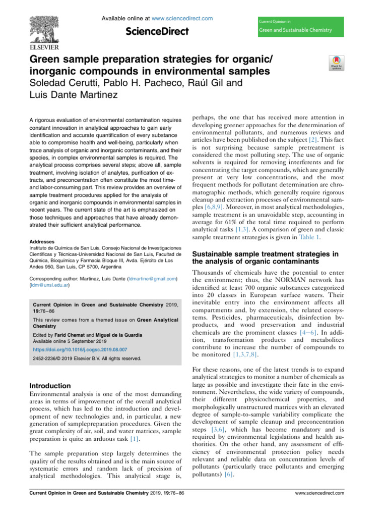 Green Sample Preparation Strategies For Organicinorganic Compounds in ...