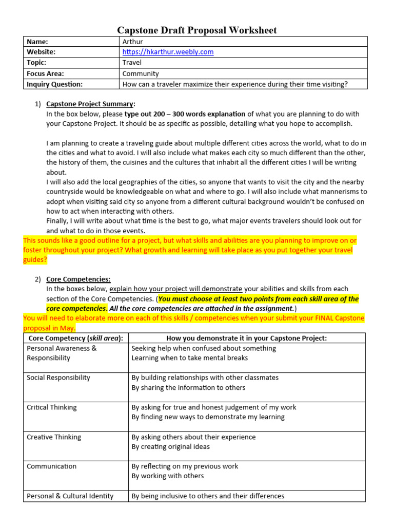 CLC 12 - Capstone Draft Proposal Worksheet | PDF | Experience | Thought