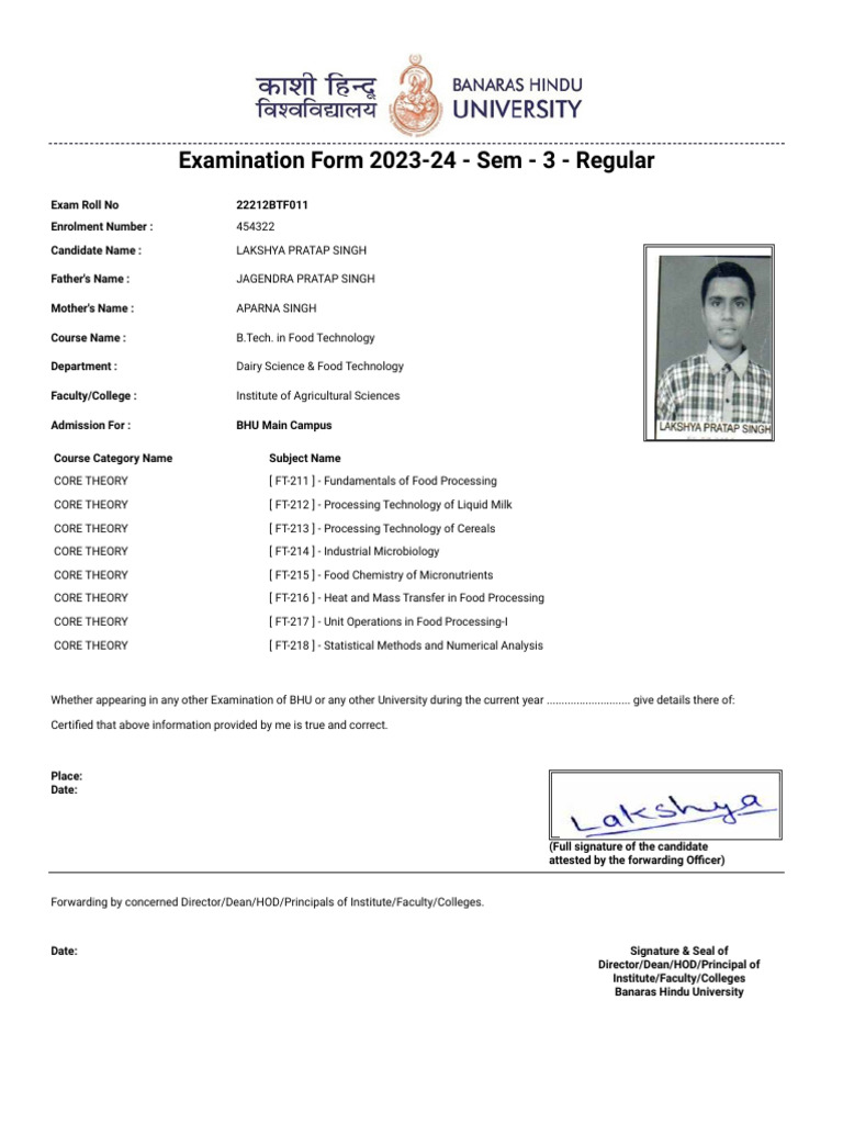 Sem 3 Admit Card | PDF | Science
