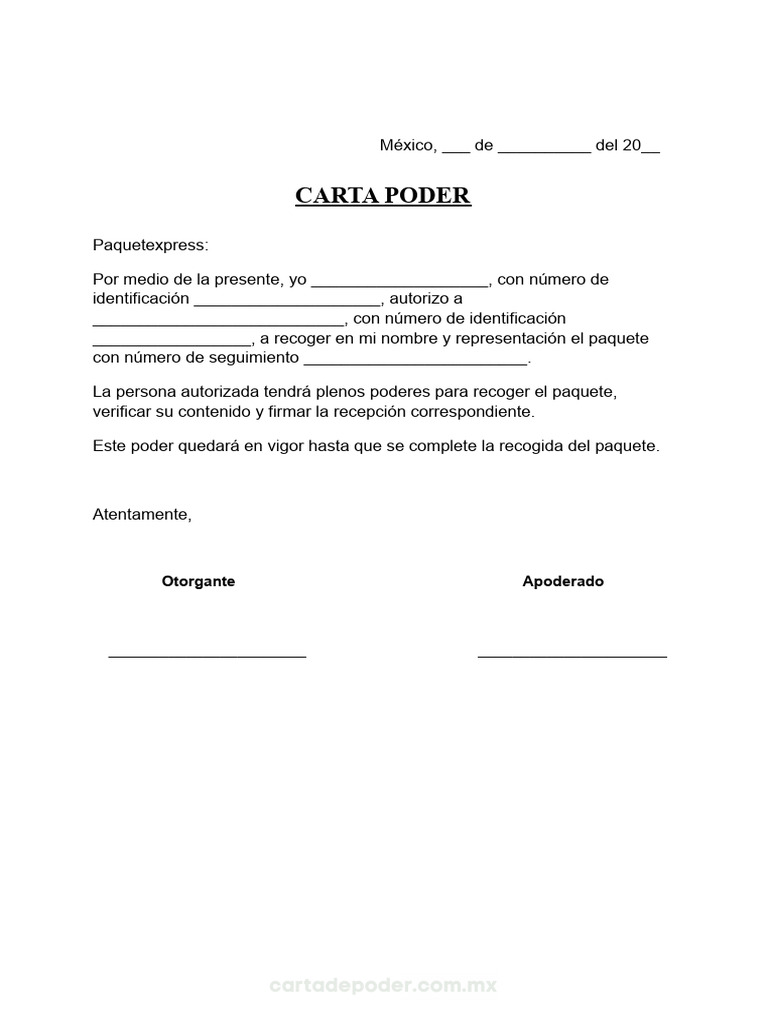 Carta Poder Para Recoger Un Paquete En Paquetexpress Pdf