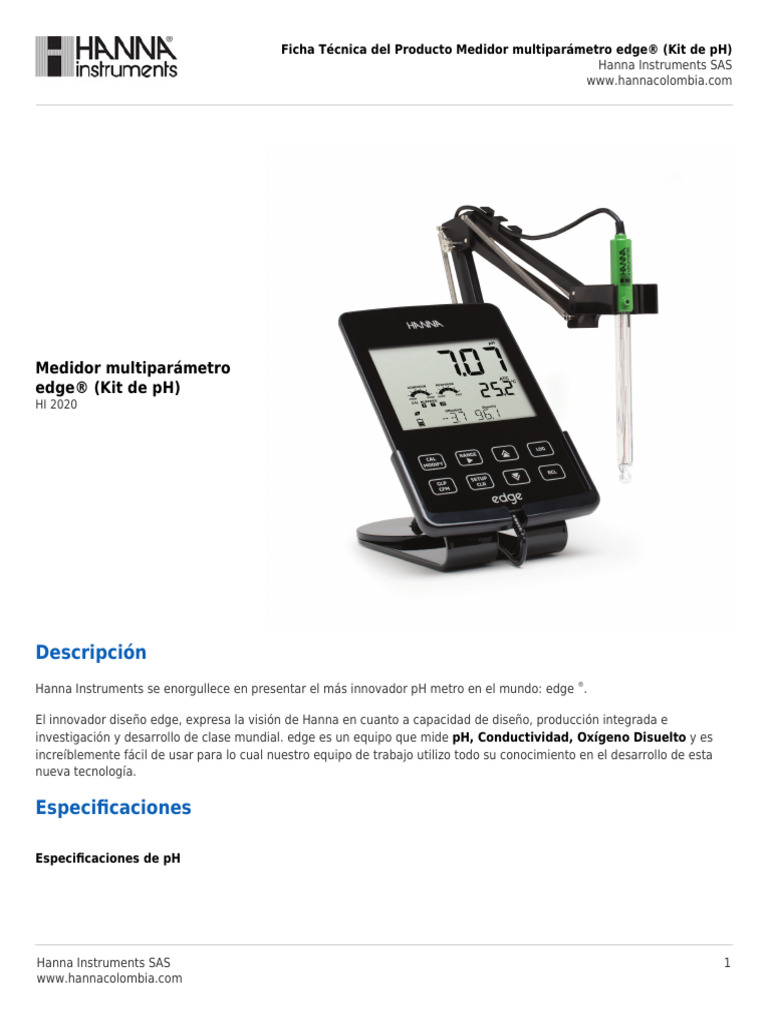 Hi2020 Phmetro de Mesa | PDF | Solución tampón | Física Aplicada e Interdisciplinaria