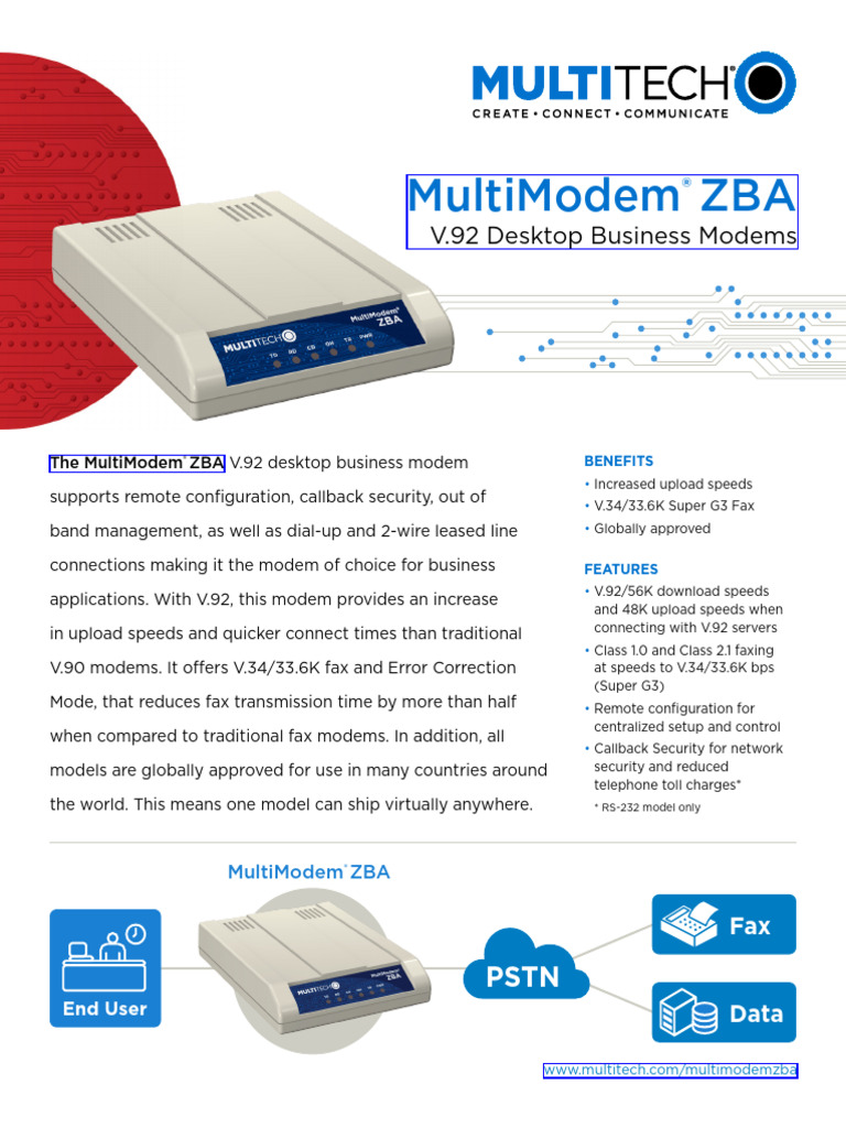 Multitech MT9234ZBA Datasheet | Download Free PDF | Modem | Computer Networking