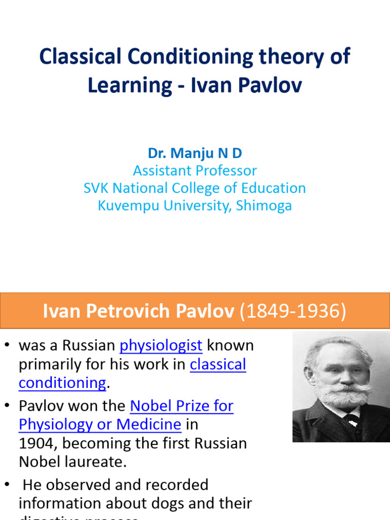 Classical Conditioning Theory of Learning - Ivan Pavlov | PDF | Classical Conditioning ...