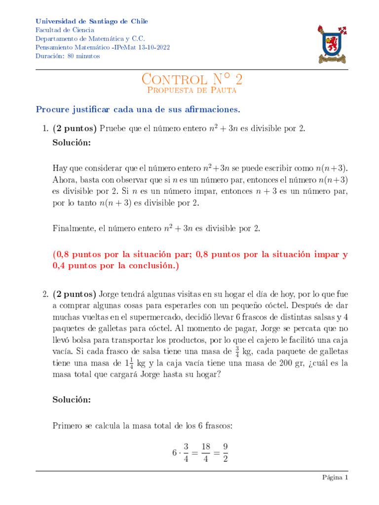 Pauta - Control 2 - IPeMat | PDF | Matemáticas discretas | Aritmética