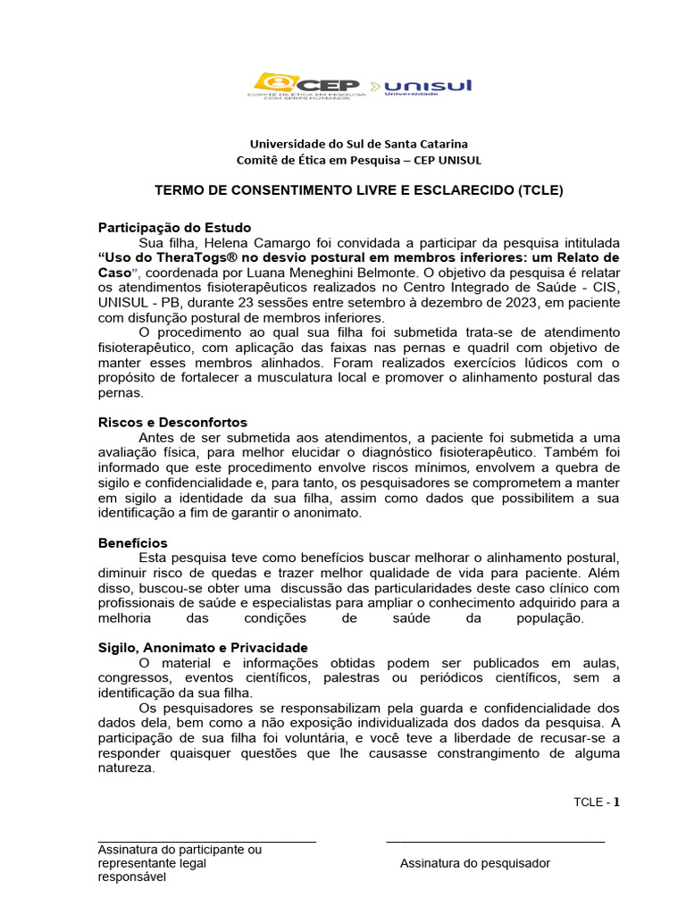 TCLE - Relato de Caso Clinico | PDF