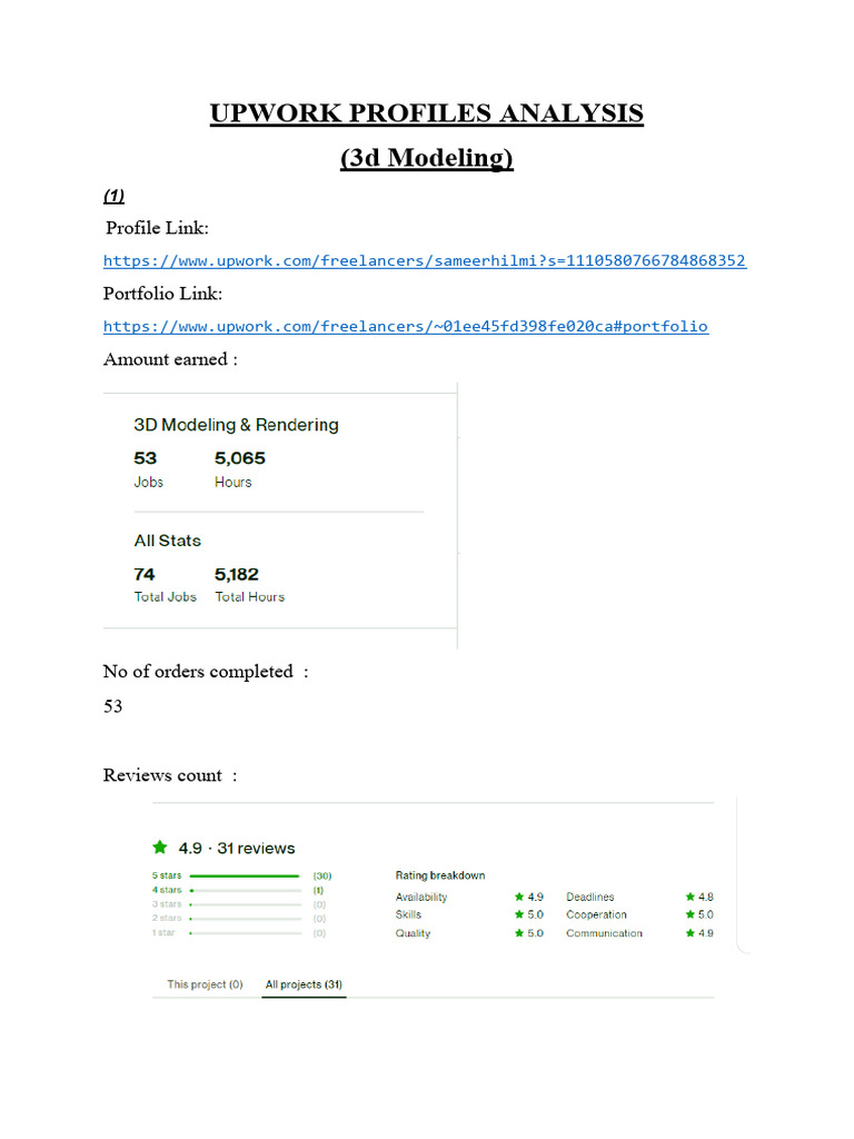 Upwork 3D Modeling Profiles Review | PDF | 3 D Computer Graphics | Graphics