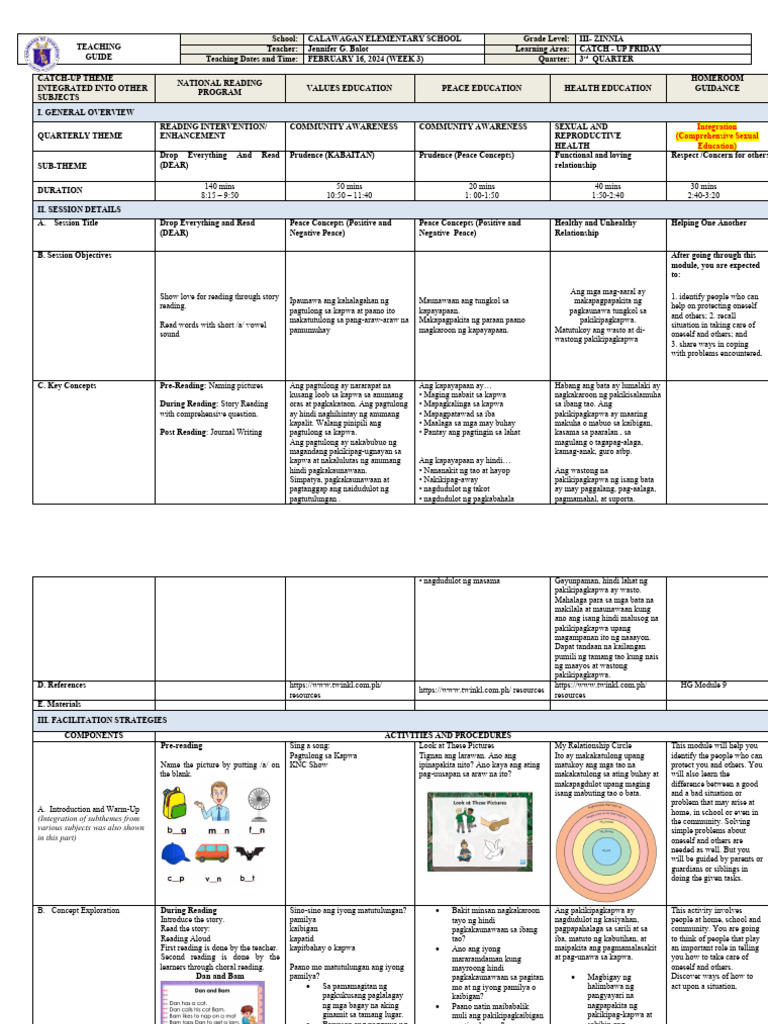 Teaching Guide Catch Up Friday | PDF