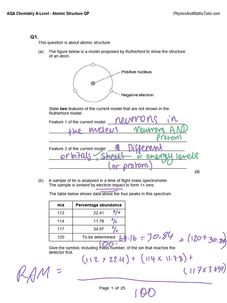 Atomic Structure QP | PDF | Time Of Flight Mass Spectrometry | Ionization