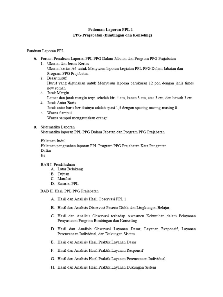 Pedoman Laporan PPL 1 PPG Prajabatan Gelombang 2 Tahun 2022-2023 | PDF