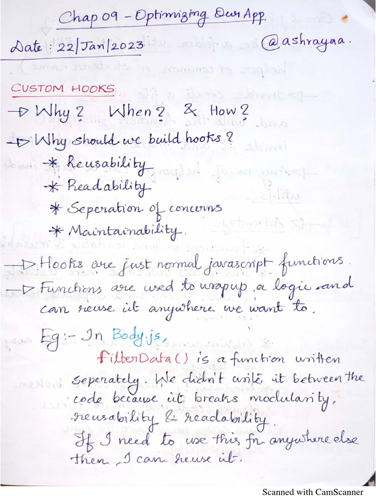 Chapter 09 Optimizing Our App CustomHooks + +chunking+ More | PDF