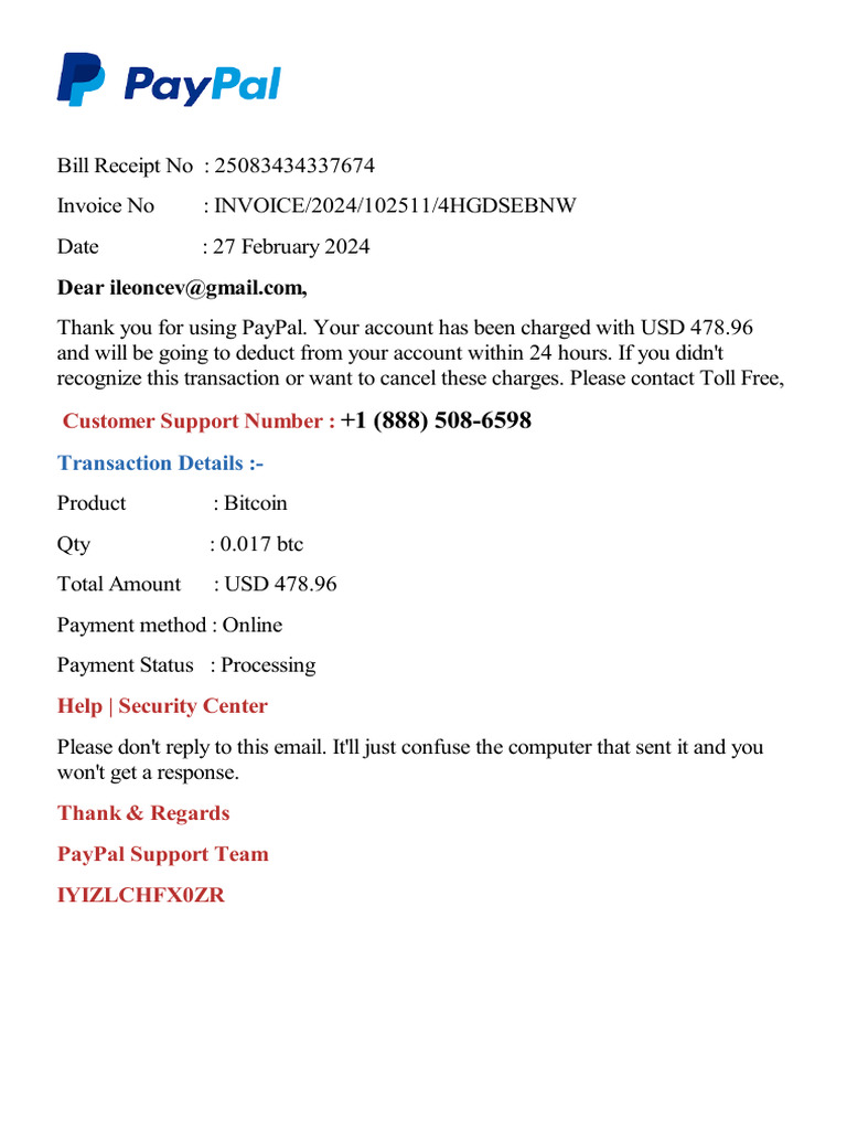 PayPal Invoice for Bitcoin Purchase | PDF | Finance & Money Management