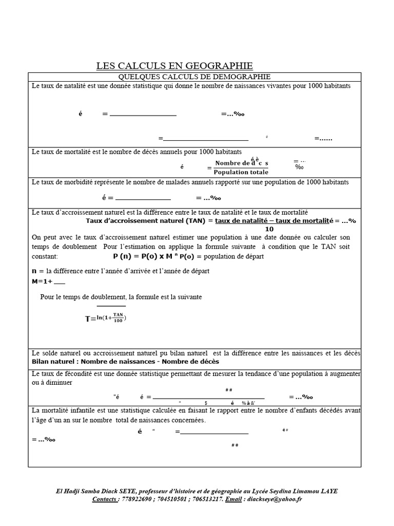 Formules de Calculs en Géographie | PDF