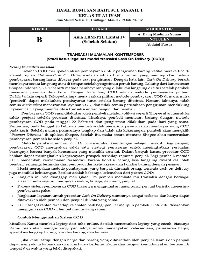 Hasil Rumusan Bahtsul Masail I B | PDF