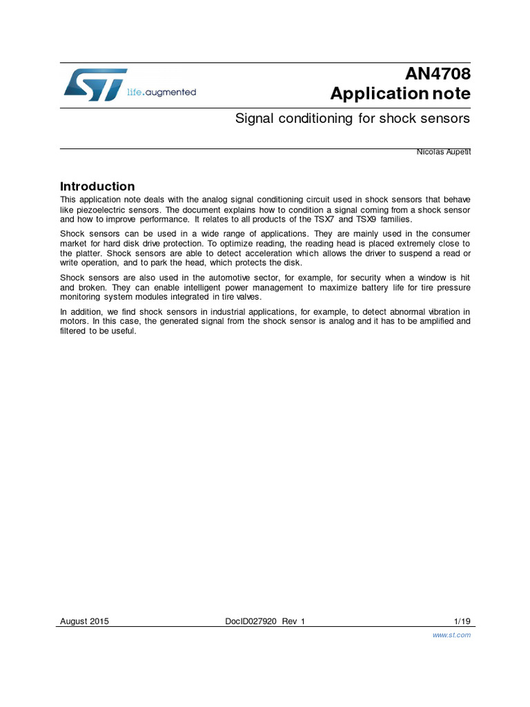 AN4708 Application Note Signal Conditioning For Shock Sensors | PDF ...