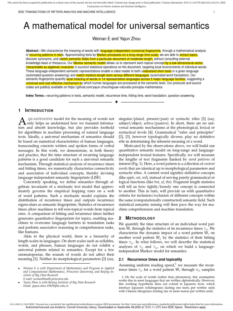 A Mathematical Model For Universal Semantics | PDF | Word | Statistics