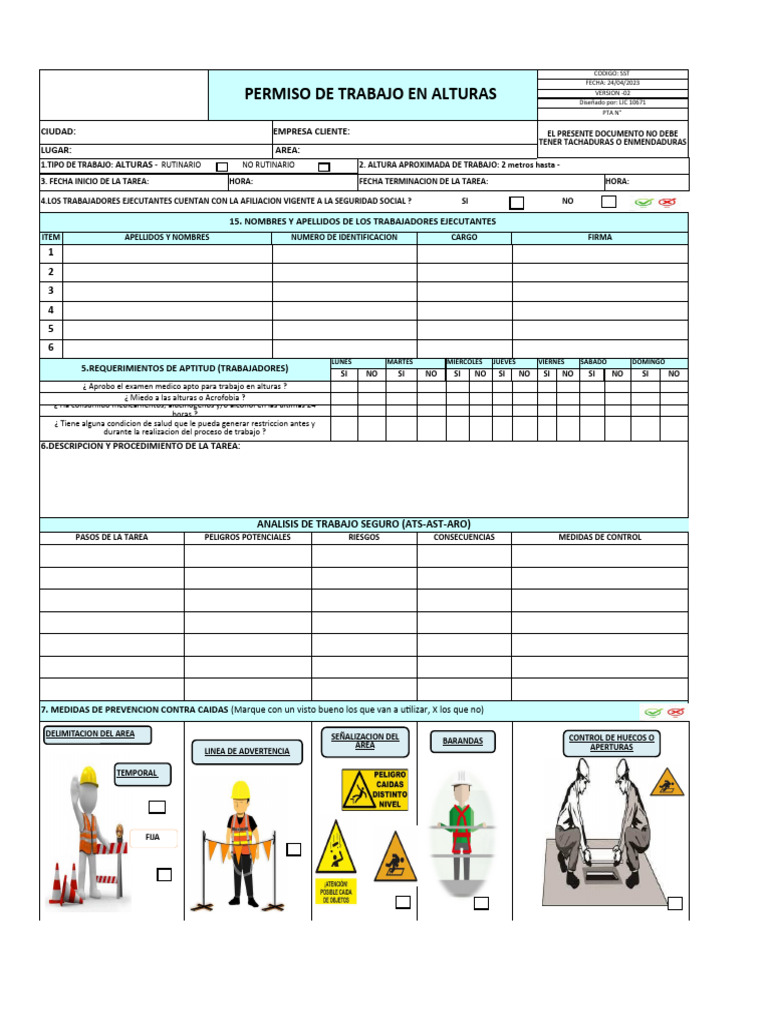 FO-PTA - Permiso de Trabajo Alturas | PDF
