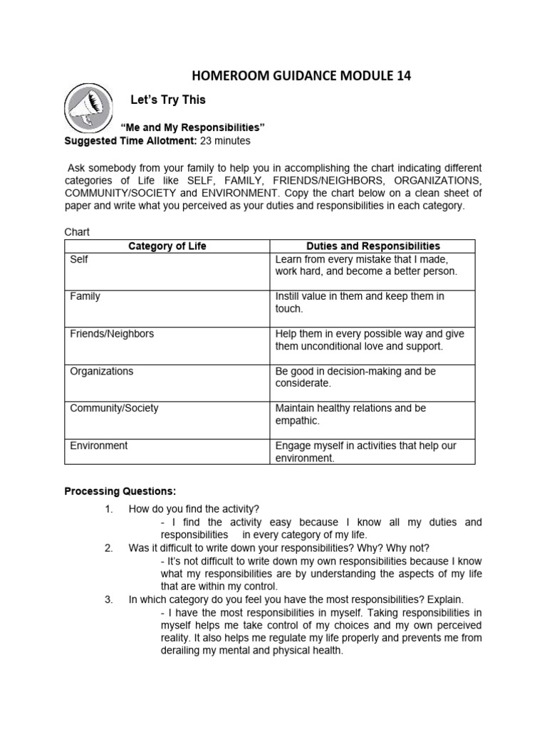 Homeroom Guidance Module 14 | PDF