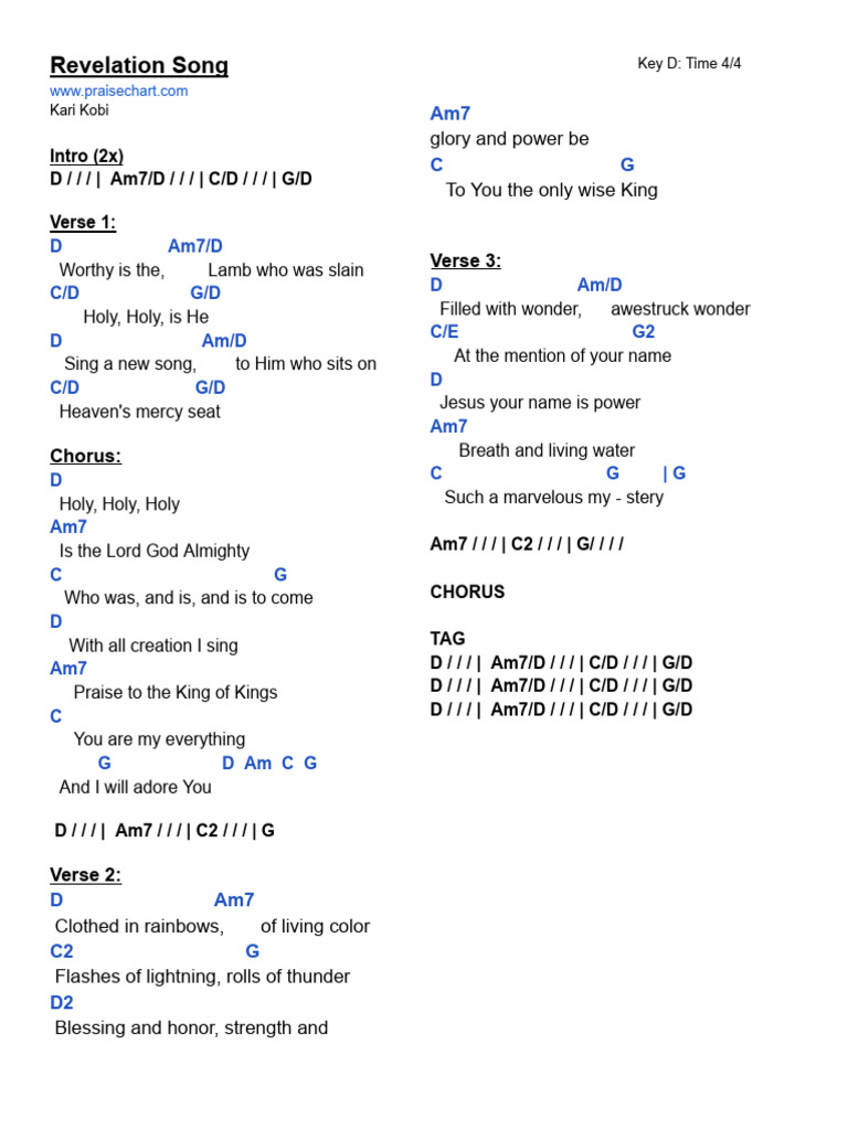 Revelation Song - Kari Kobi - D | PDF