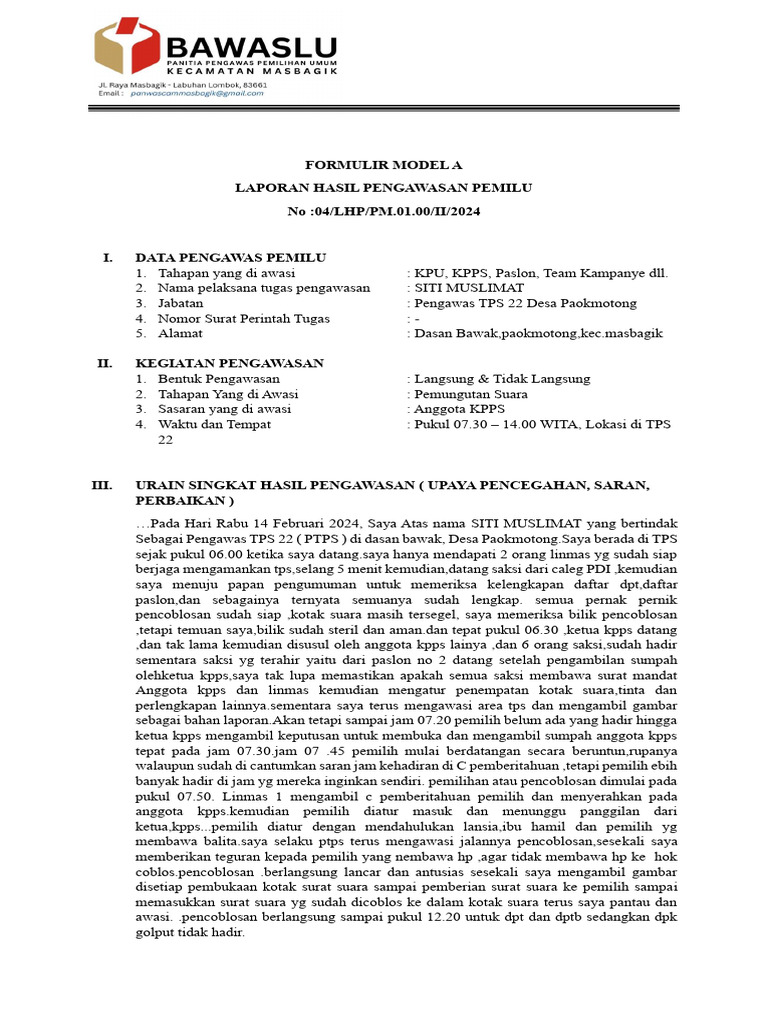 LHP Pungut Hitung TPS 22 | PDF