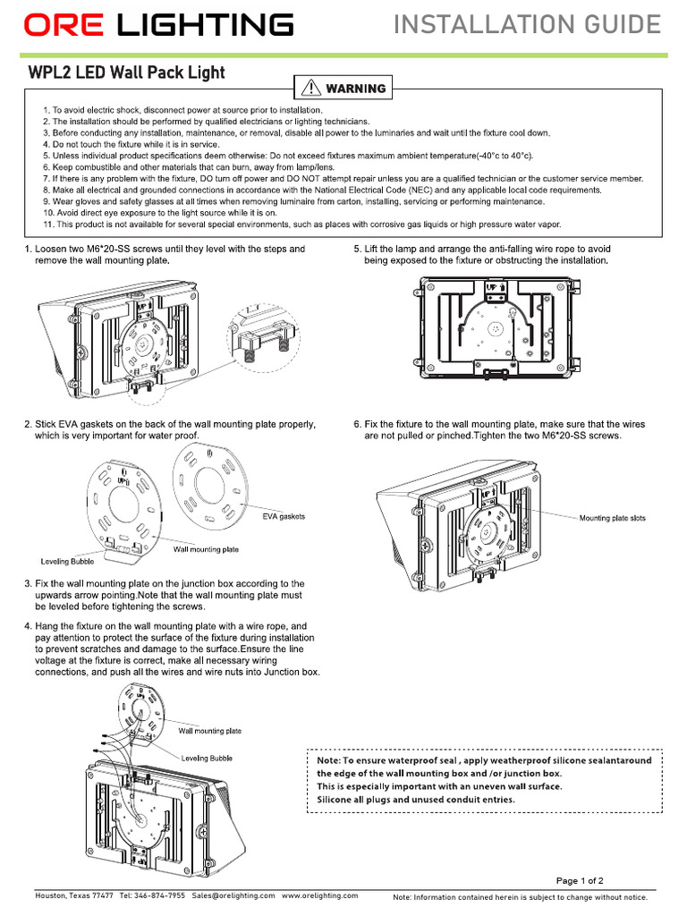 WPL2 LED Wall Pack Light Installation Guide | PDF