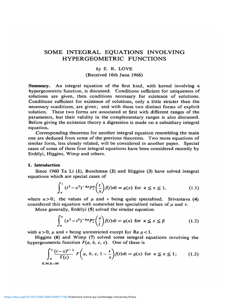 Some Integral Equations Involving Hypergeometric Functions Download Free Pdf Theorem Integral