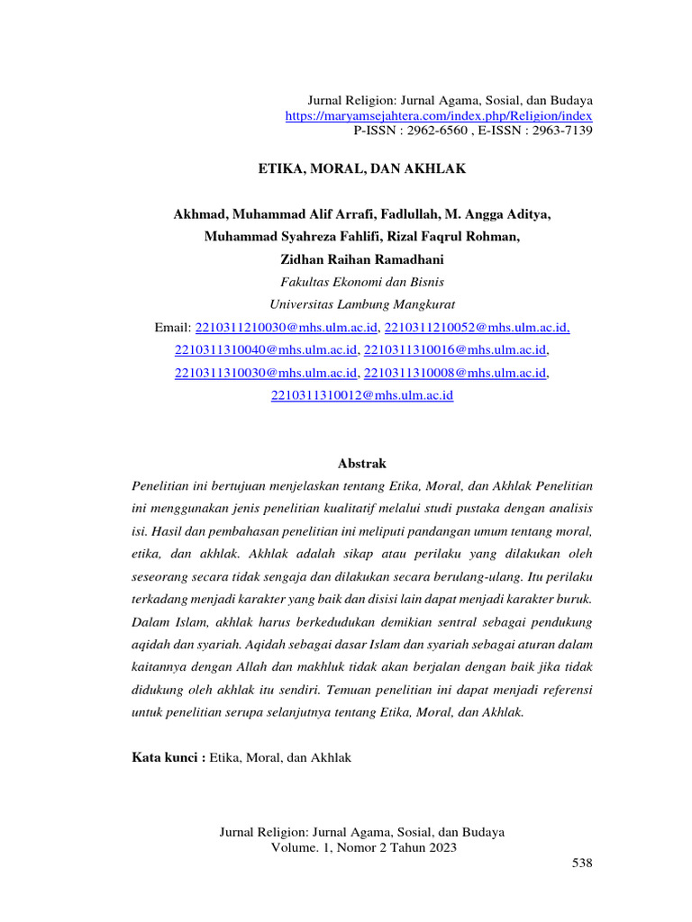 Etika, Moral, dan Akhlak dalam Islam | PDF