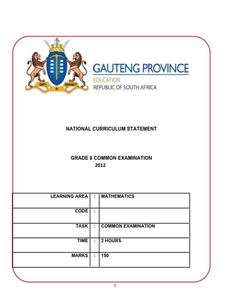 Grade 8 Exam | PDF | Triangle | Area