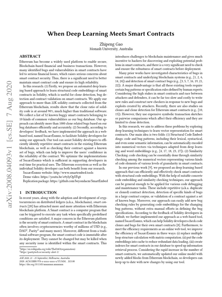 When Deep Learning Meets Smart Contracts Pdf 