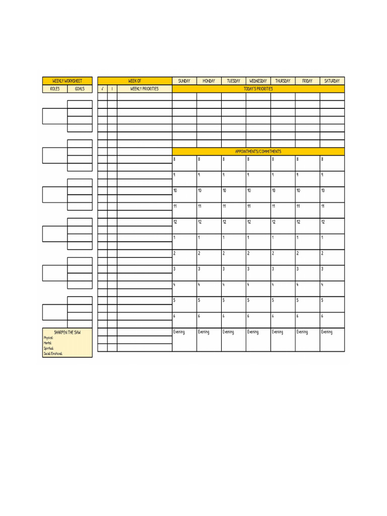 Stephen Covey Weekly Worksheet - 295240.png | PDF
