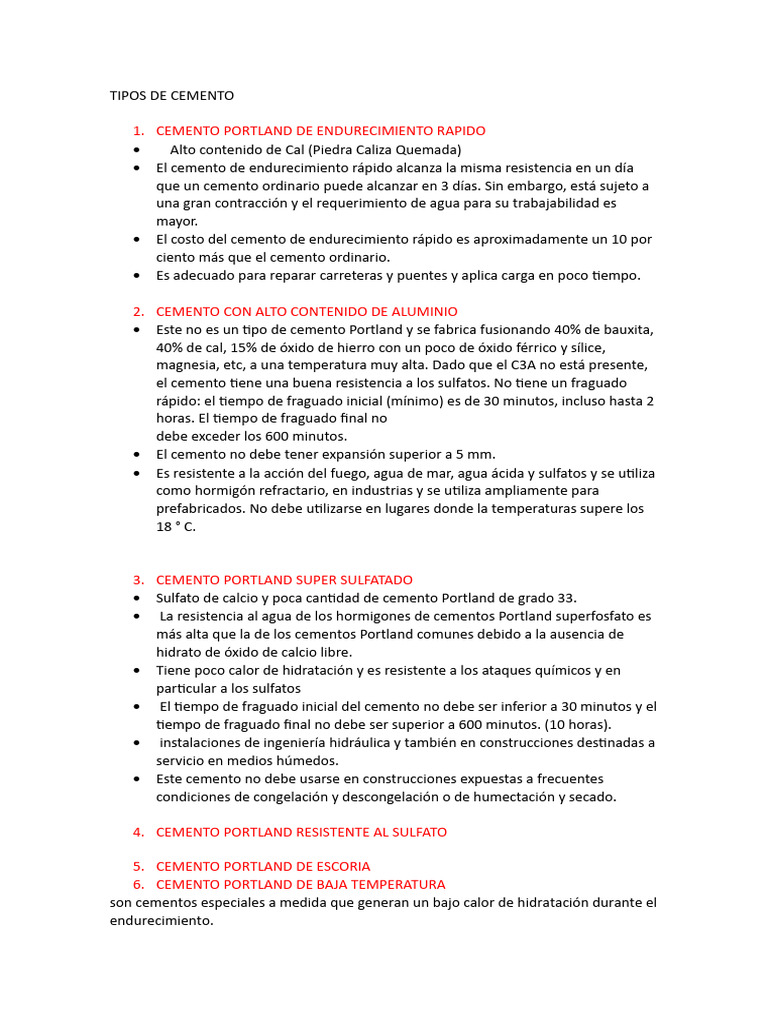2-Tipos de Cemento | PDF | Cemento | Hormigón