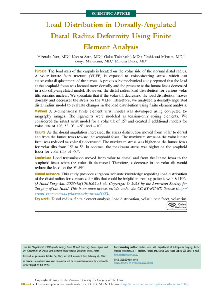Load Distribution in Dorsally Angulated Distal Rad | PDF | Human ...