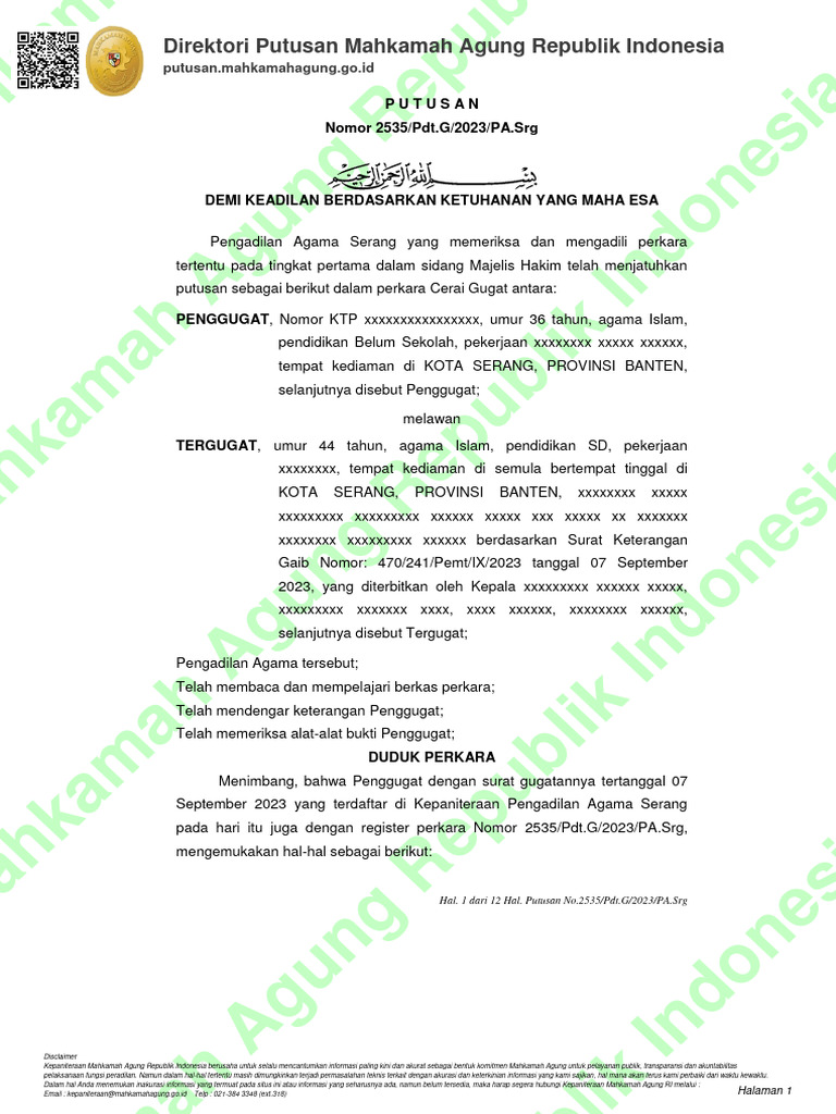 Putusan 2535 PDT.G 2023 Pa - SRG 20240228065106 | PDF