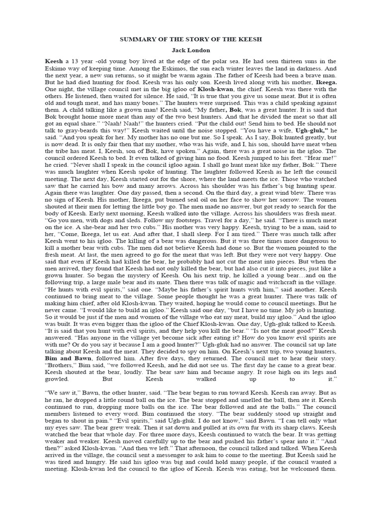 Summary of The Story of The Keesh | PDF | Bears