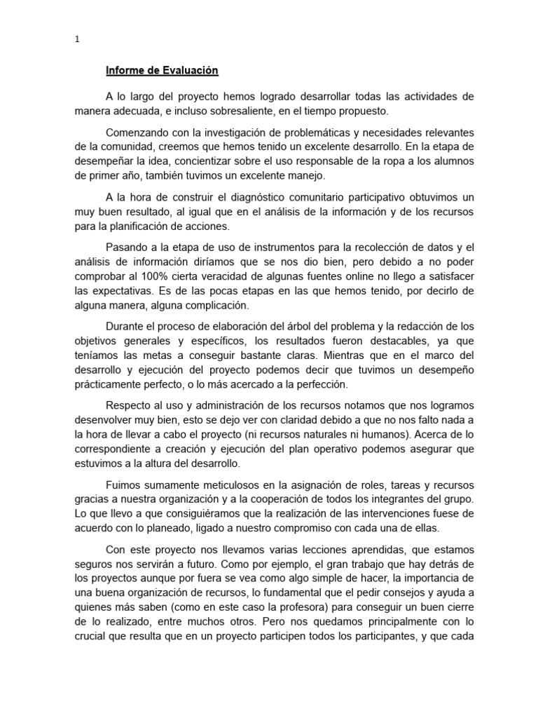 Informe de Evaluacion | PDF | Evaluación | Cognición
