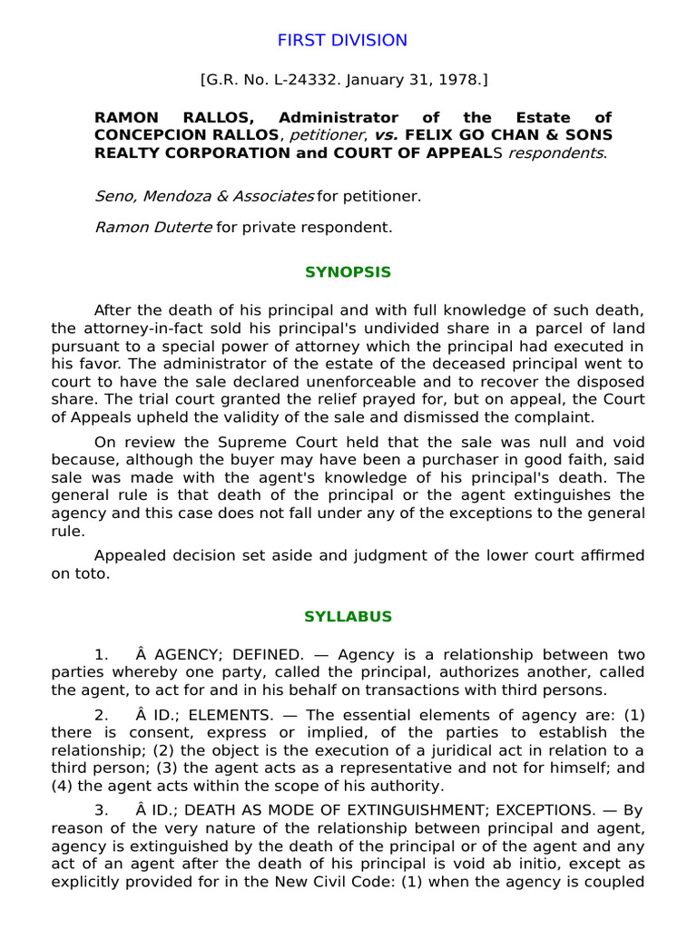 Supreme Court Ruling on Agency and Death | PDF | Common Law | Public Law
