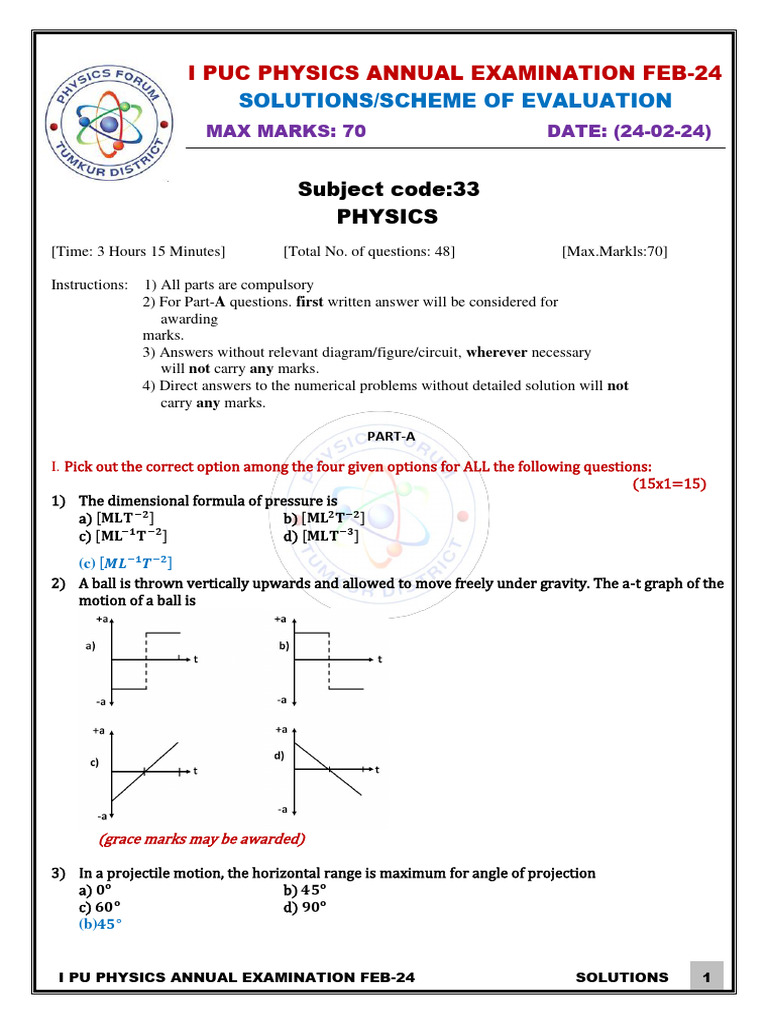 Physics Forum TMK I PU PHY Solns | Download Free PDF | Force | Waves