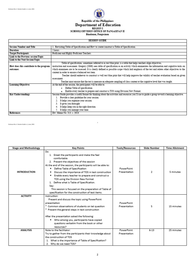 TOS Construction Guide for Teachers | PDF