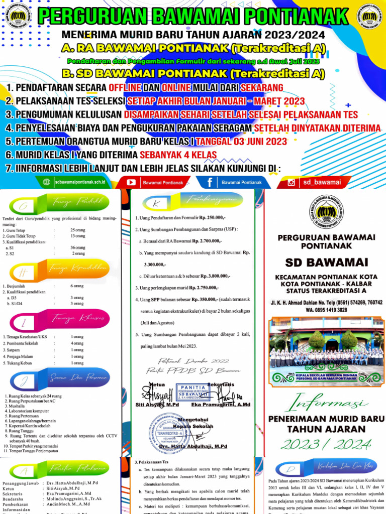 Brosur PPDB Tahun Ajaran 2023-2024 SD Bawamai Pontianak | PDF