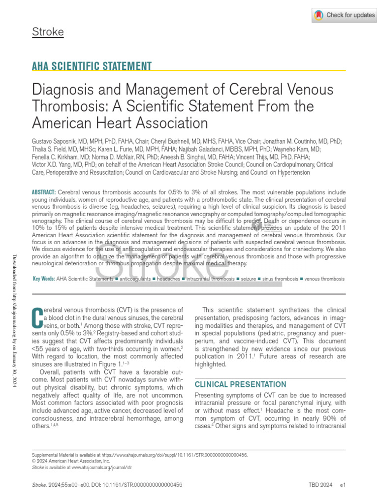 Saposnik Et Al 2024 Diagnosis and Management of Cerebral Venous ...