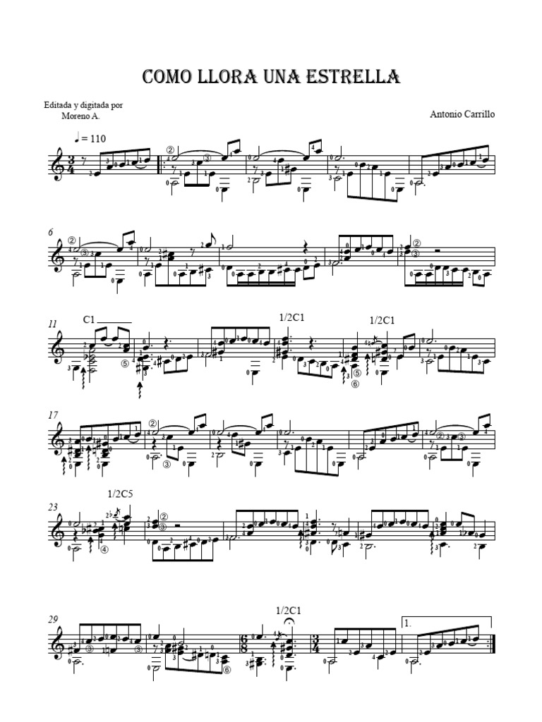 Partitura de "Como Llora una Estrella" | PDF
