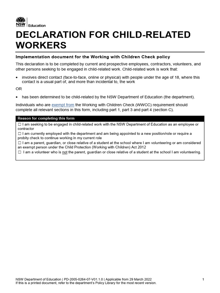 Declaration For Child-Related Workers 3 - 2022 | PDF | Criminal Record ...