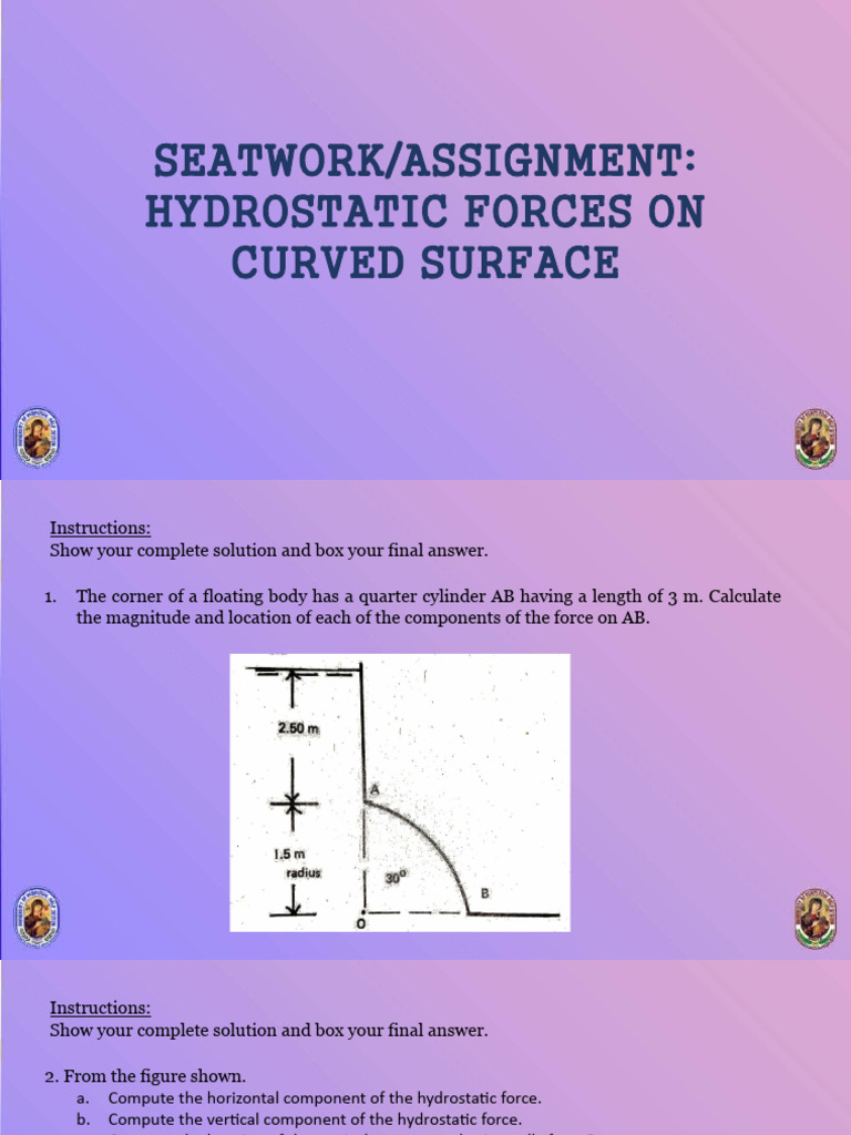 Seatwork - Hydrostatic Forces On Curved Surfaces | PDF