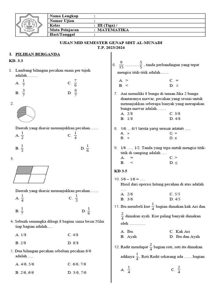 Soal Matematika Kls 3 Sem 2 2024 Pdf