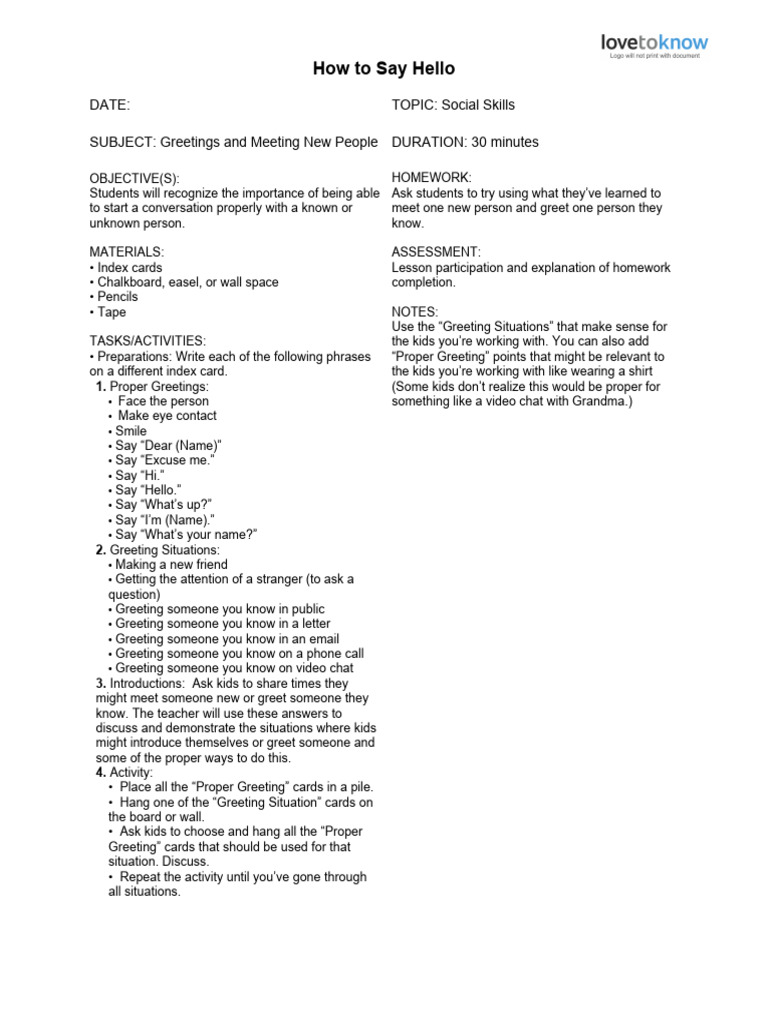 4462 Elementary Social Skills Lesson Plan | PDF